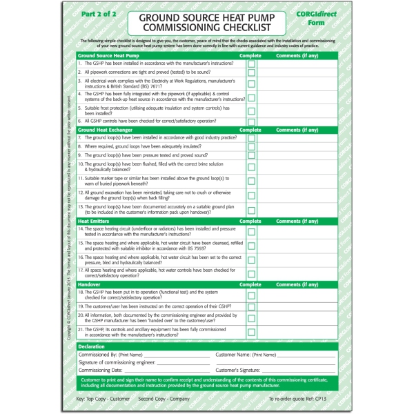 Ground Source Heat Pump Commissioning Certificate CP13