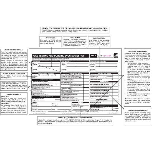 Gas Testing and Purging Form (Non Domestic) CP16
